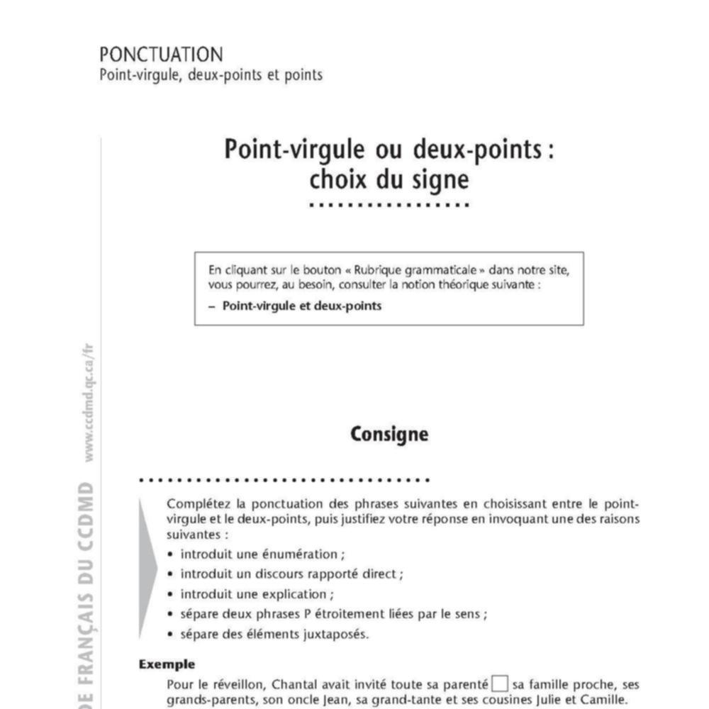 Le moteur du FLE sur le thème : Point-Virgule, Deux-Points Et Points